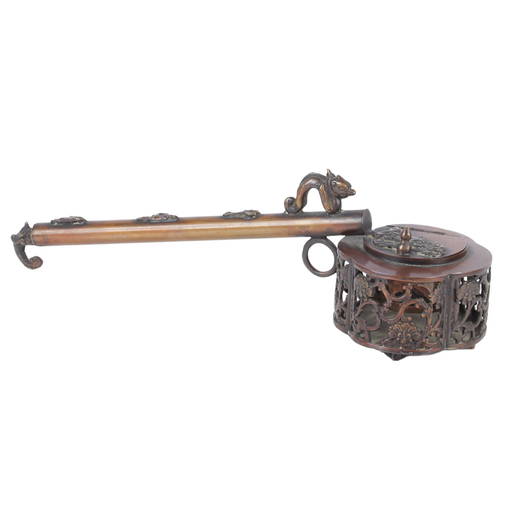 Japanese Bronze Yatate Ink Pot With Pen Holder. 2 3/4"h