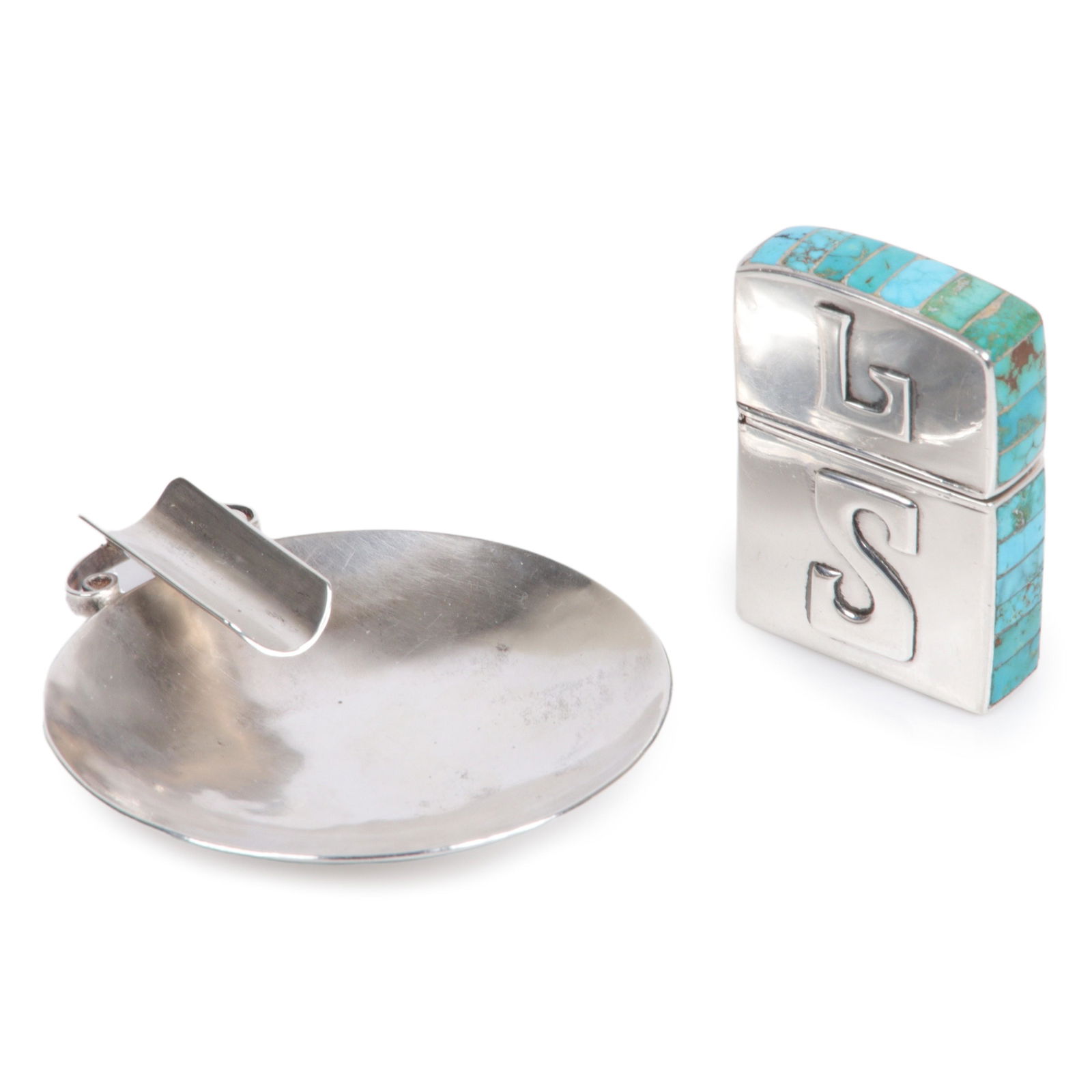 Native American 30's-40's sterling silver and turquoise lighter with ...
