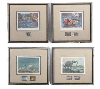 Lot Of 4 Limited Edition Wildlife Prints Of Various Fowl/elephants ...
