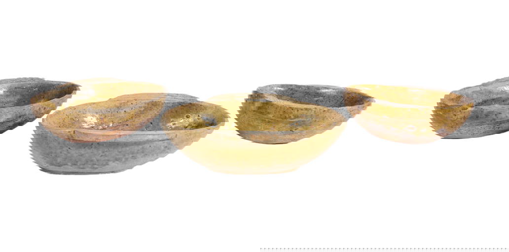 Chinese Han Dynasty Group Of 3 Glazed Pottery Ear Cups; 2"h X 6"w X 4 1 ...