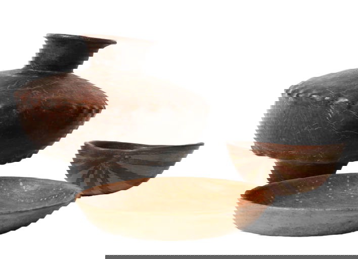 Lot Of 3 Pre Columbian Polychrome Pottery Vessels, Red Burnished Colima ...