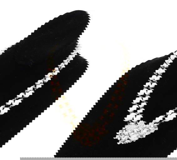 Miriam Haskell Double Strand Necklace With Chalk White Glass And Seed ...