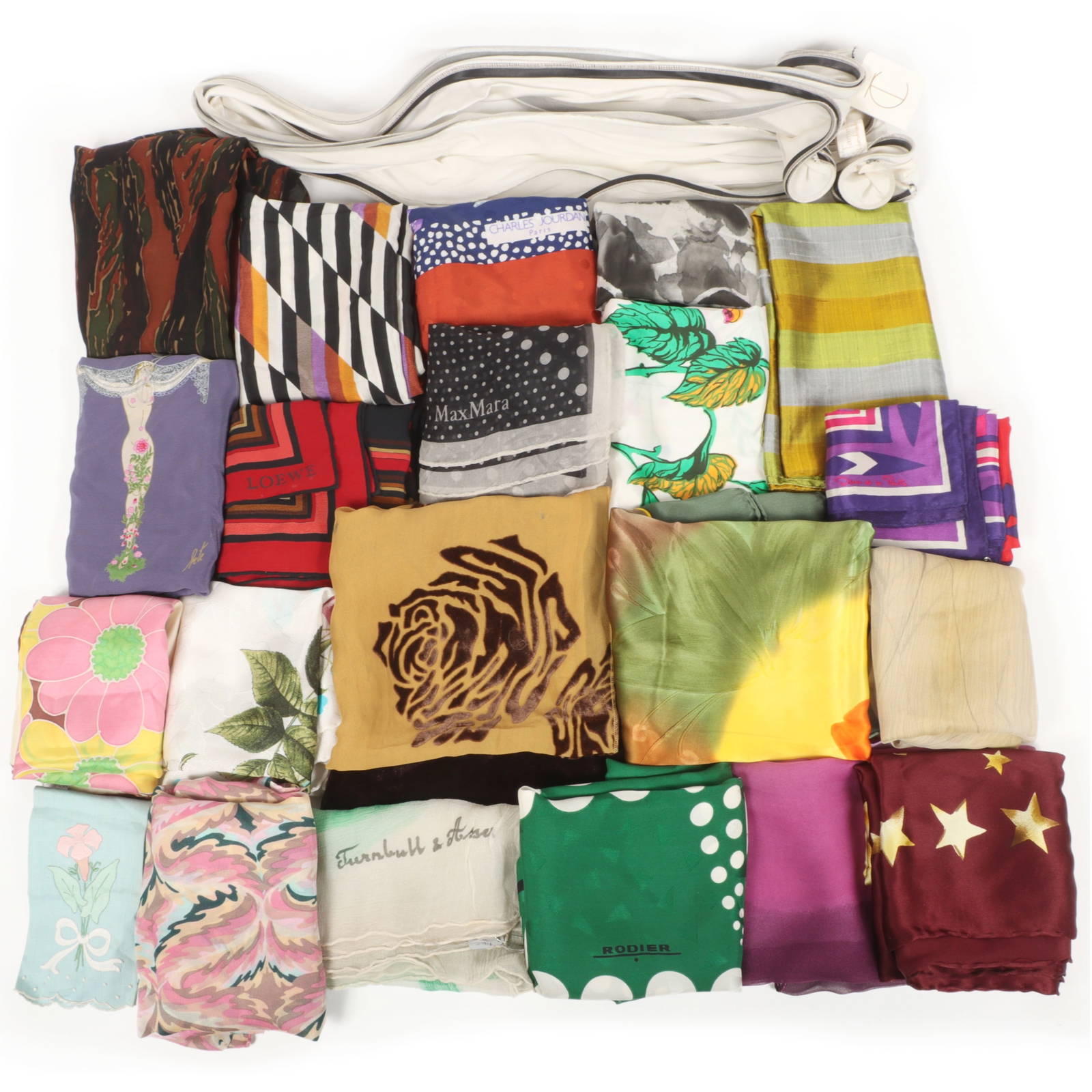 Vintage Group Of Scarves Including: Oscar De La Renta, Loewe, Charles ...