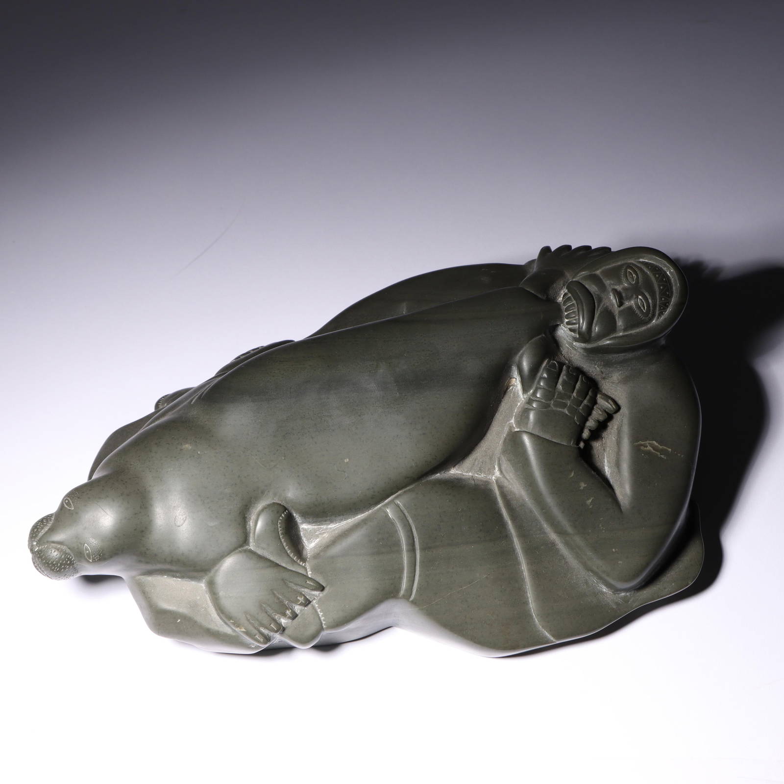Great Whale River Inuit Carved Belcher Island Hardstone Hunter And ...
