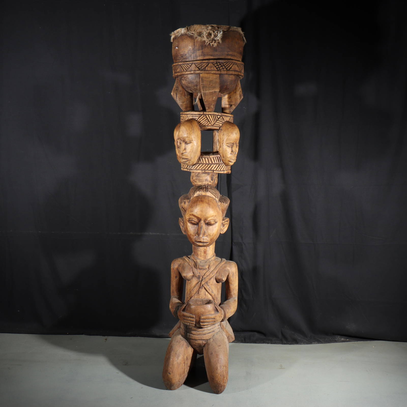 African 6 Feet Wooden Carved Female Totem Yoruba? Tribal Drum Statue 74 ...