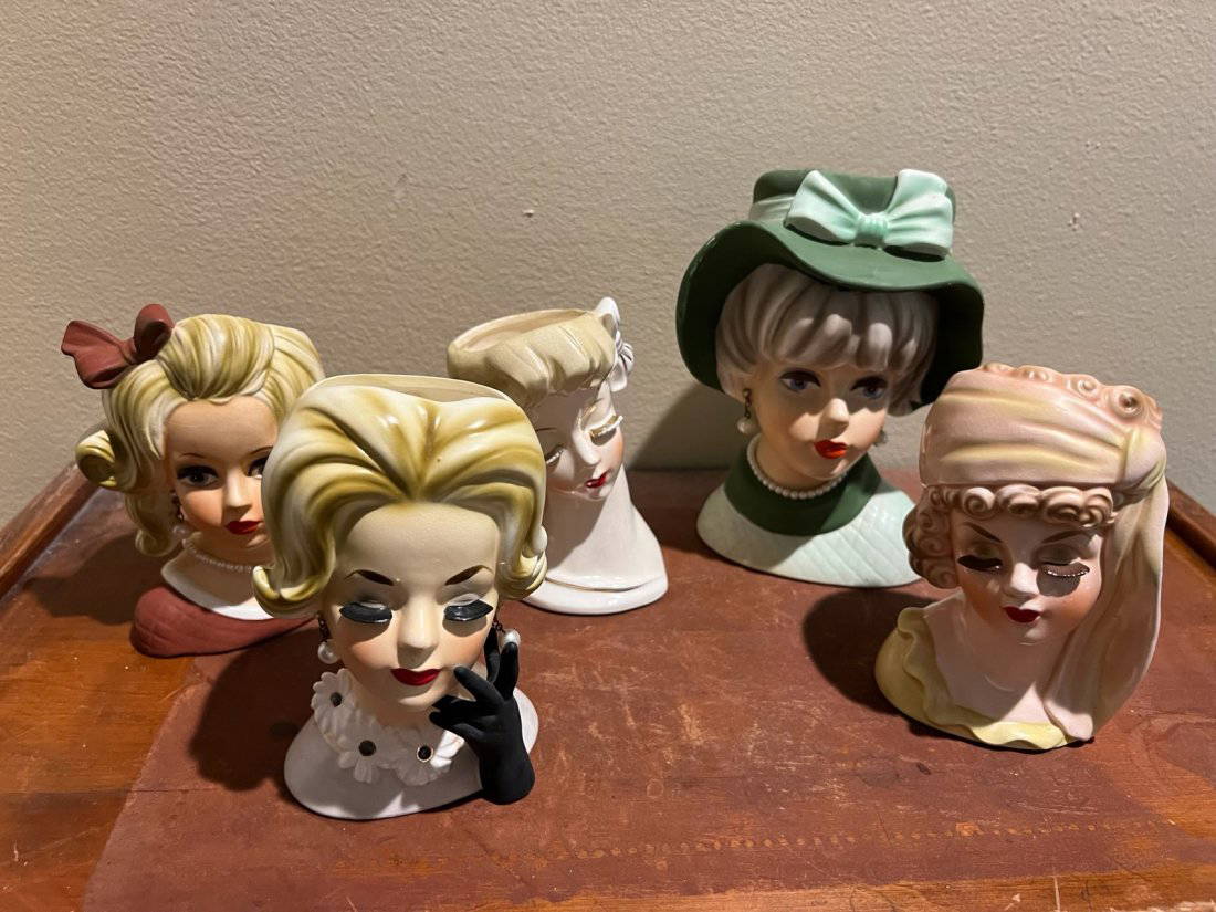 Lot Of (5) Vintage Lady Head Porcelain Vases Auction