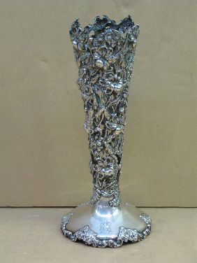 308: REDLICH ART NOUVEAU OPENWORK STERLING VASE