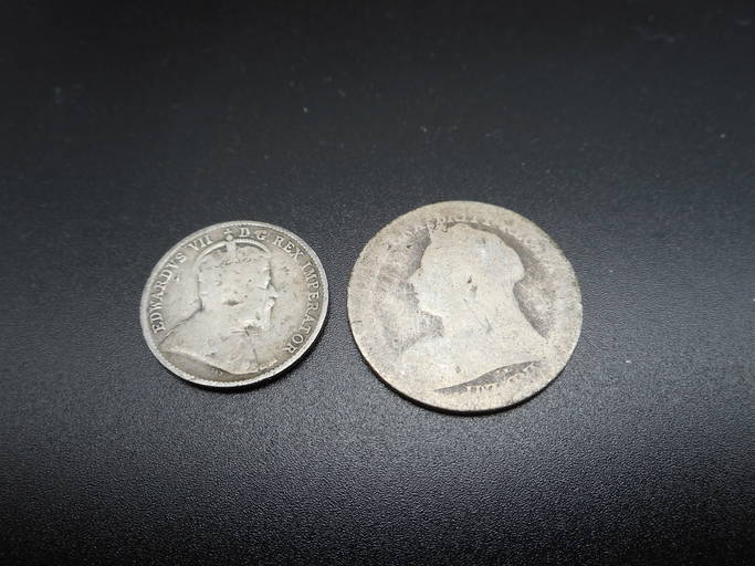 Antique Silver Coins, Very Worn, One Dated 1907
