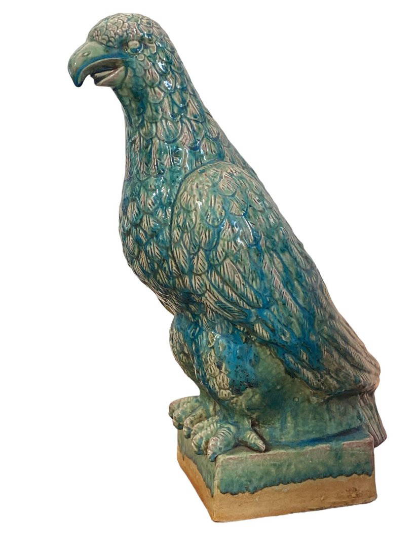 Large Vintage Chinoiserie Green Glaze Ceramic Eagle Sculpture 22" In ...