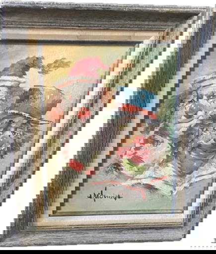 Signed And Framed Oil Painting Of Clowns