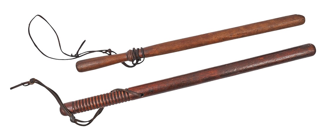 Set Of 2 Vintage Police Wooden "billy" Clubs (cpd)