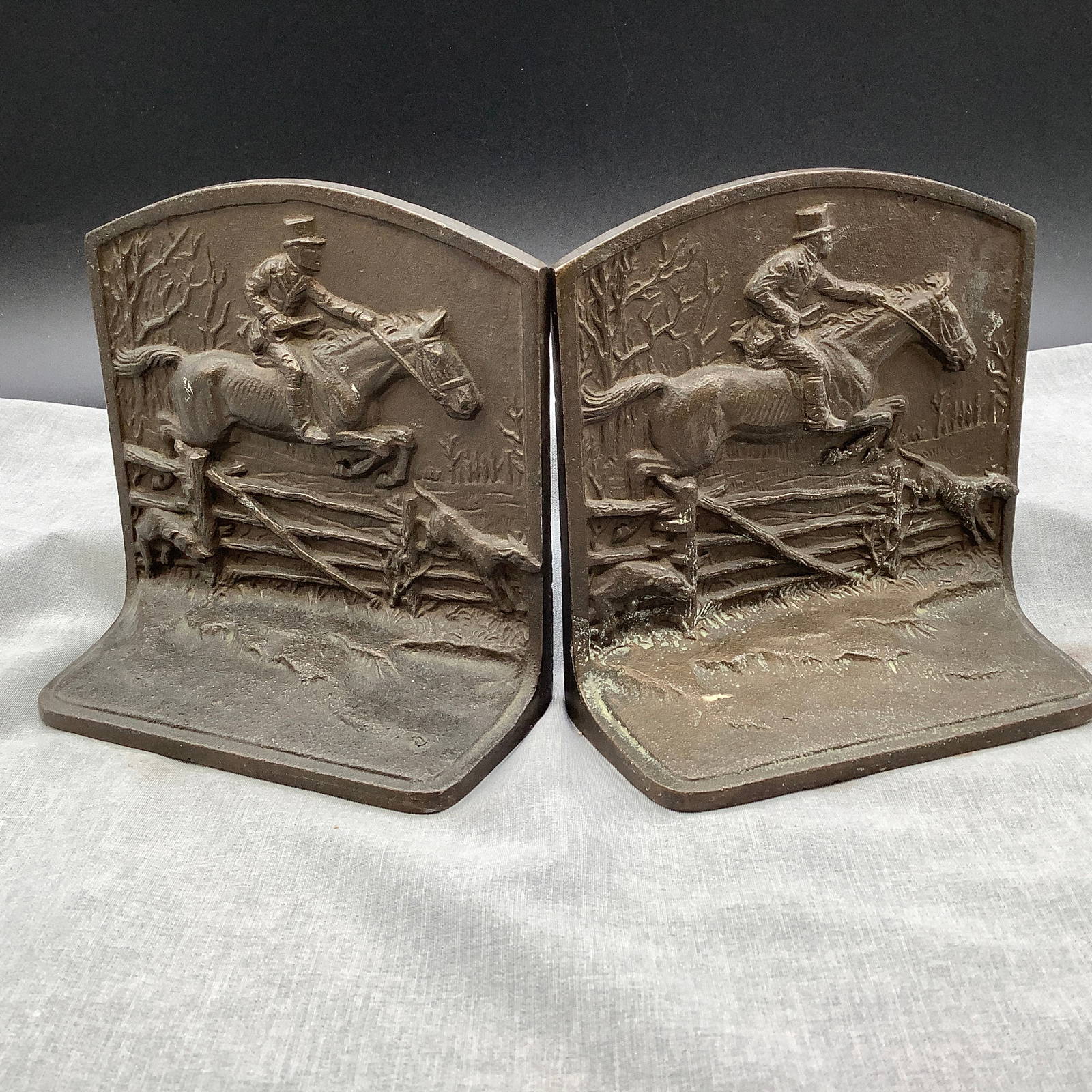 Vintage Hubley Cast Iron Equestrian Bookends, Fox Chase, Ca 1920's ...