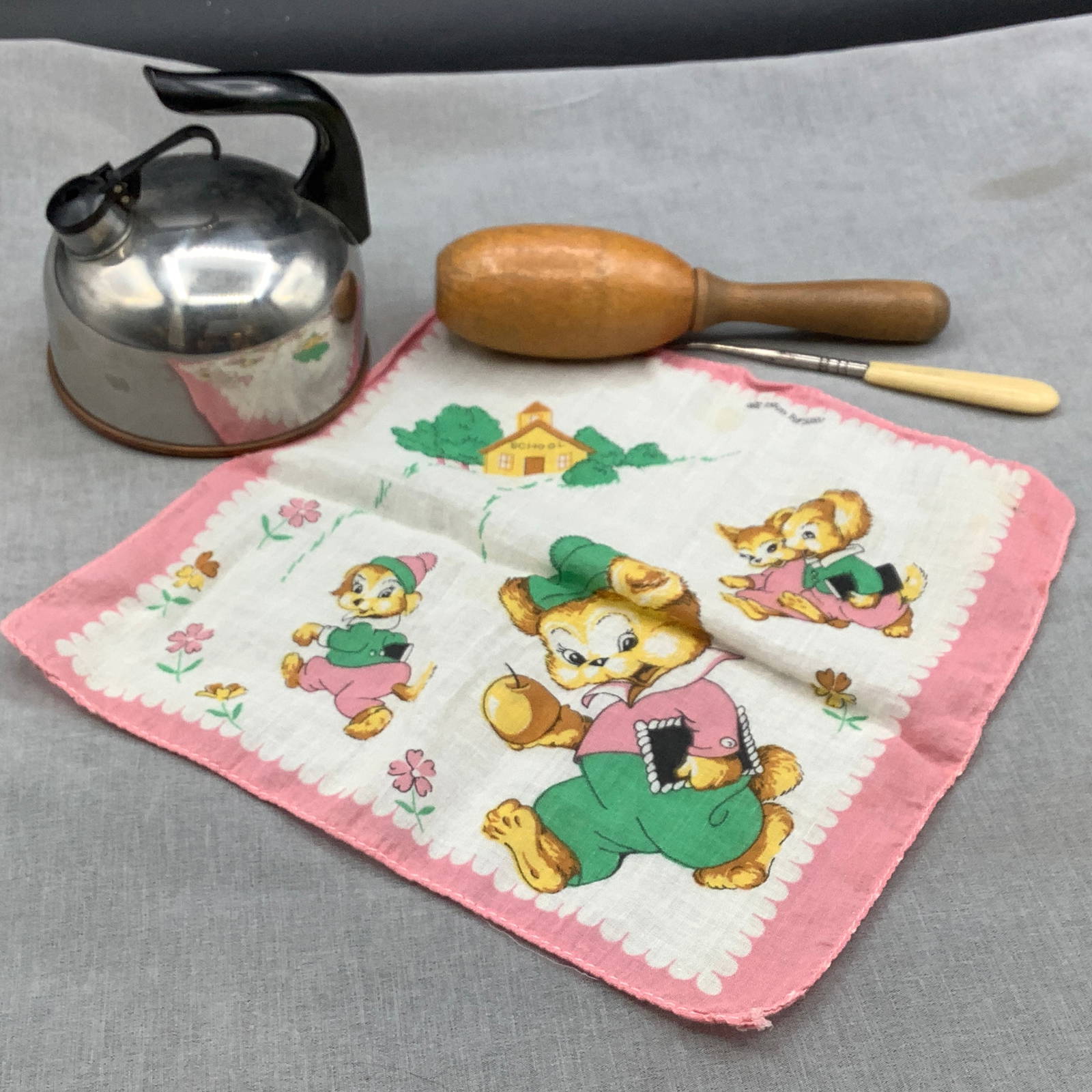 Child's Handkerchief, Sock Darner, Miniature Tea Kettle And Seam Ripper ...