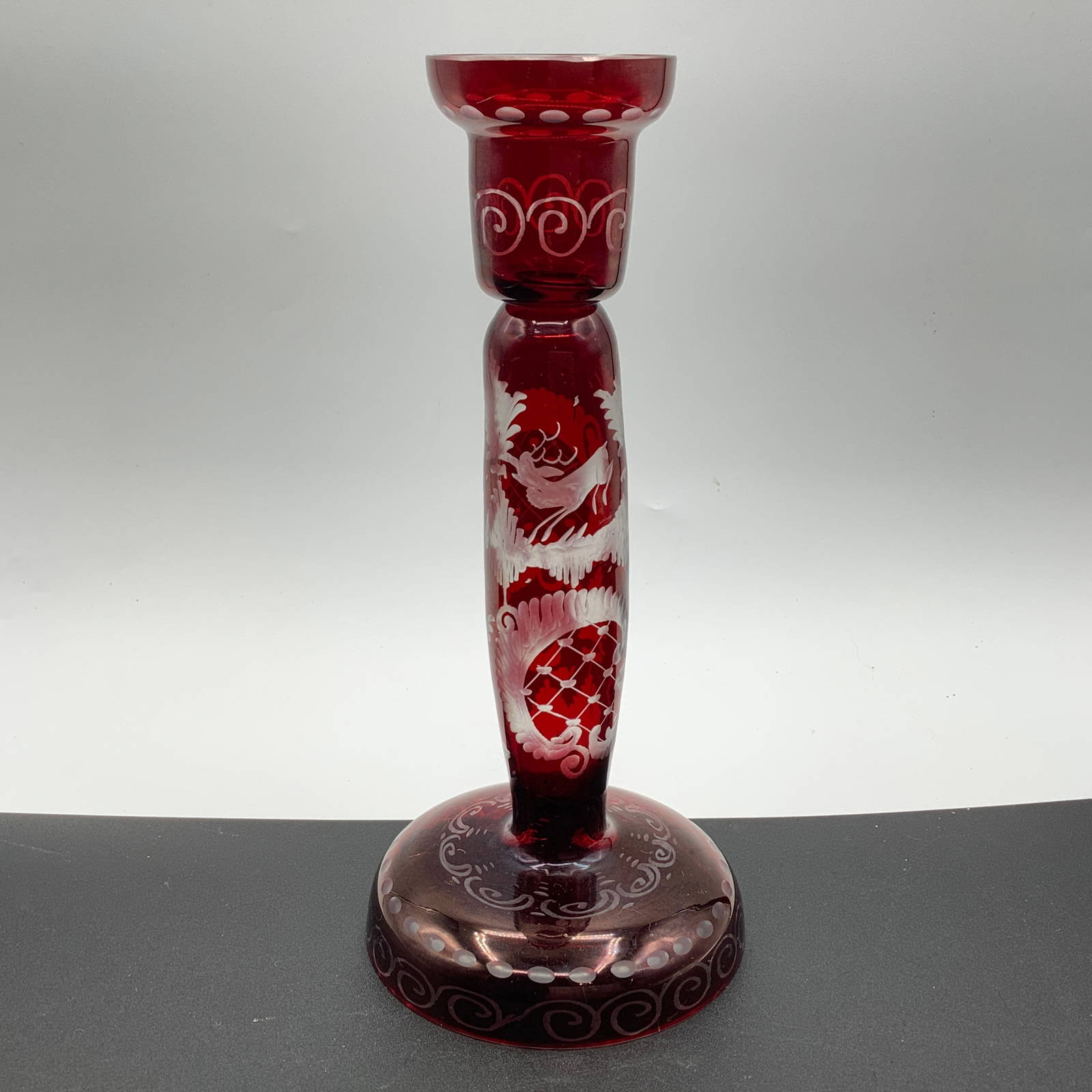 Ruby Red Bohemian Glass Cut To Clear Candlestick Auction