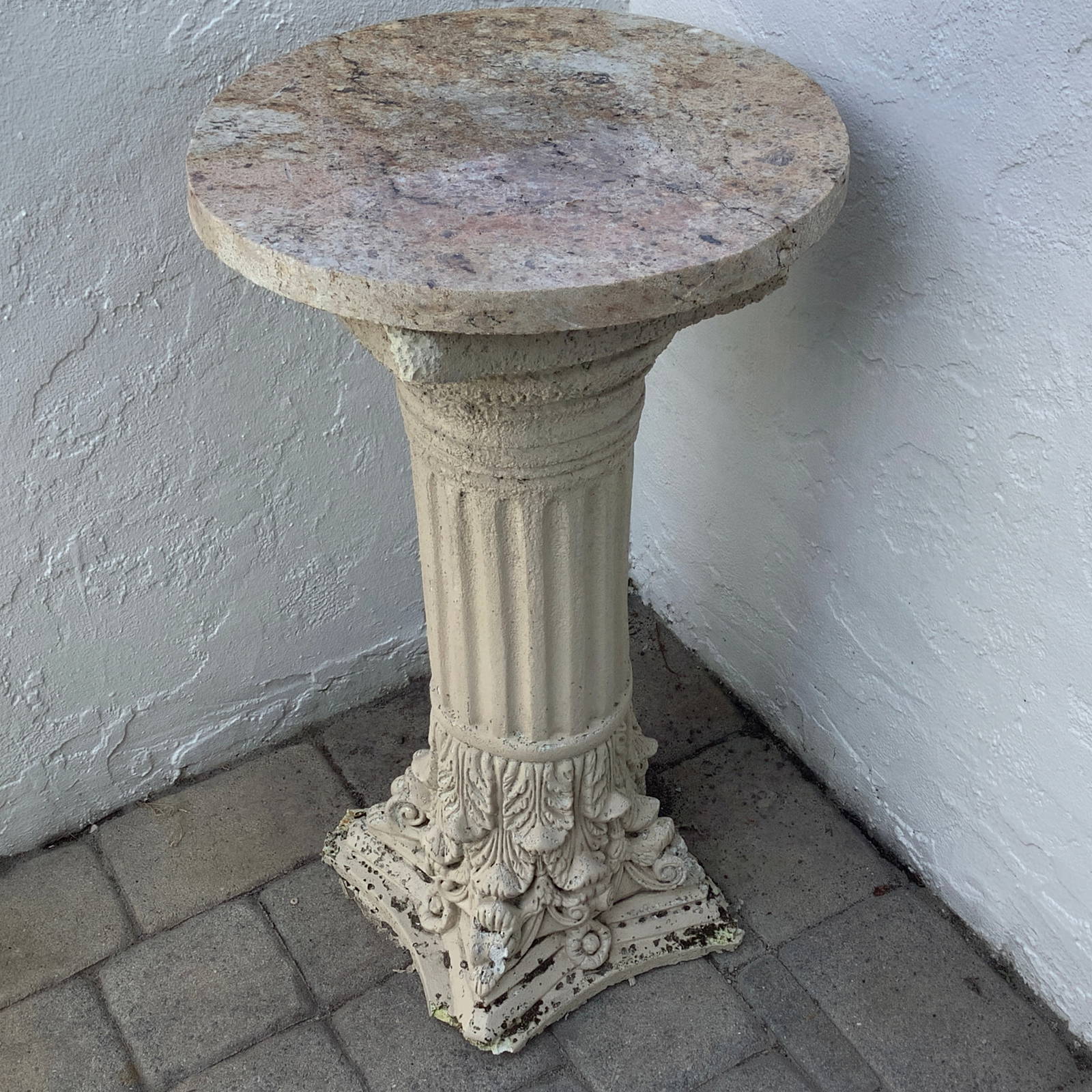 Plaster Column Plant Stand With Round Marble Top Auction