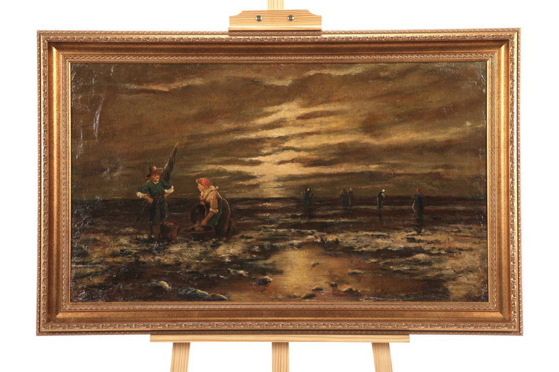 F. Münsterfeld Clam Diggers Antique Oil Painting Auction