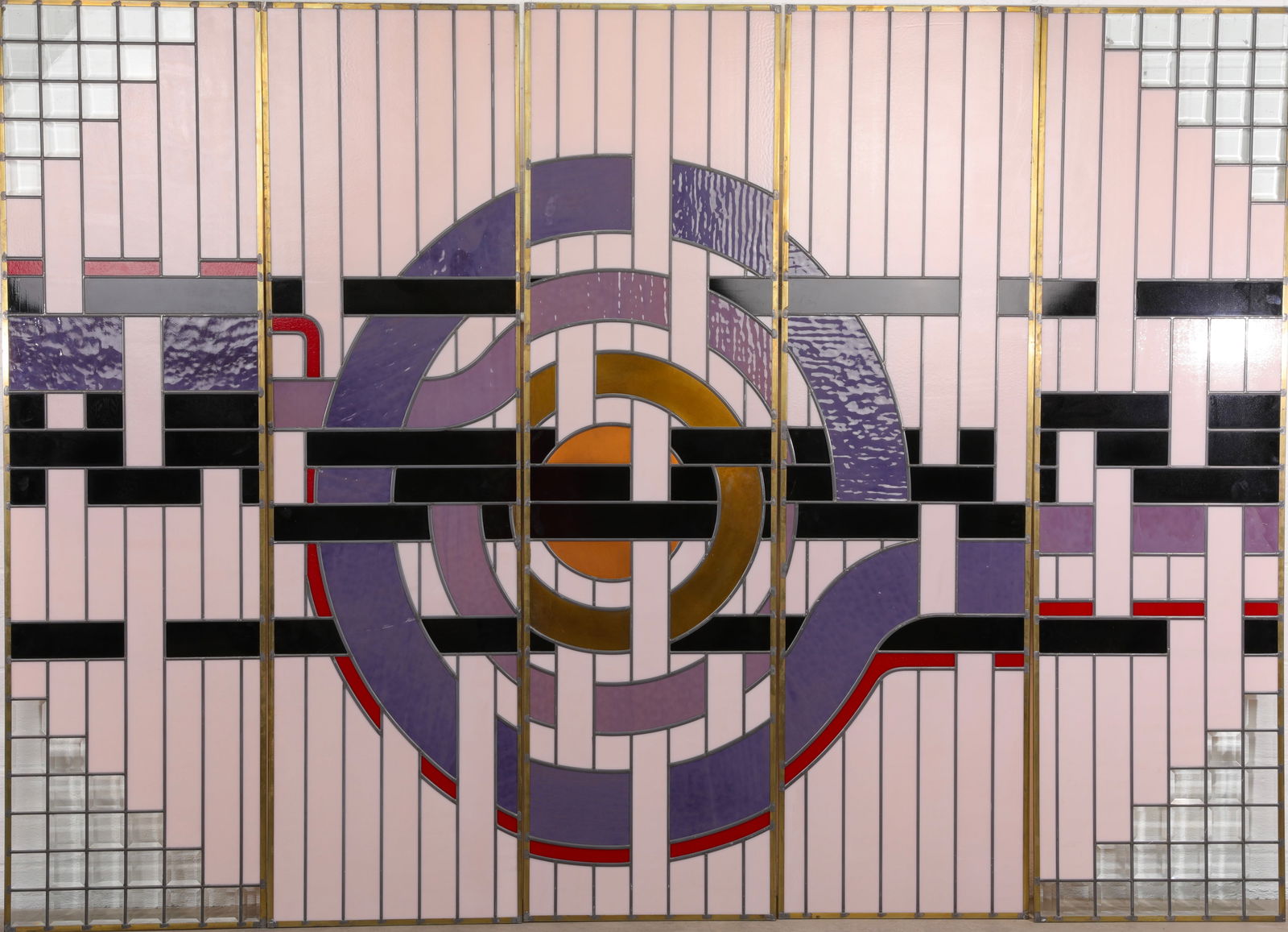 Arts & Crafts Style 5 Panel Stained Glass Windows Frank Lloyd Wright ...