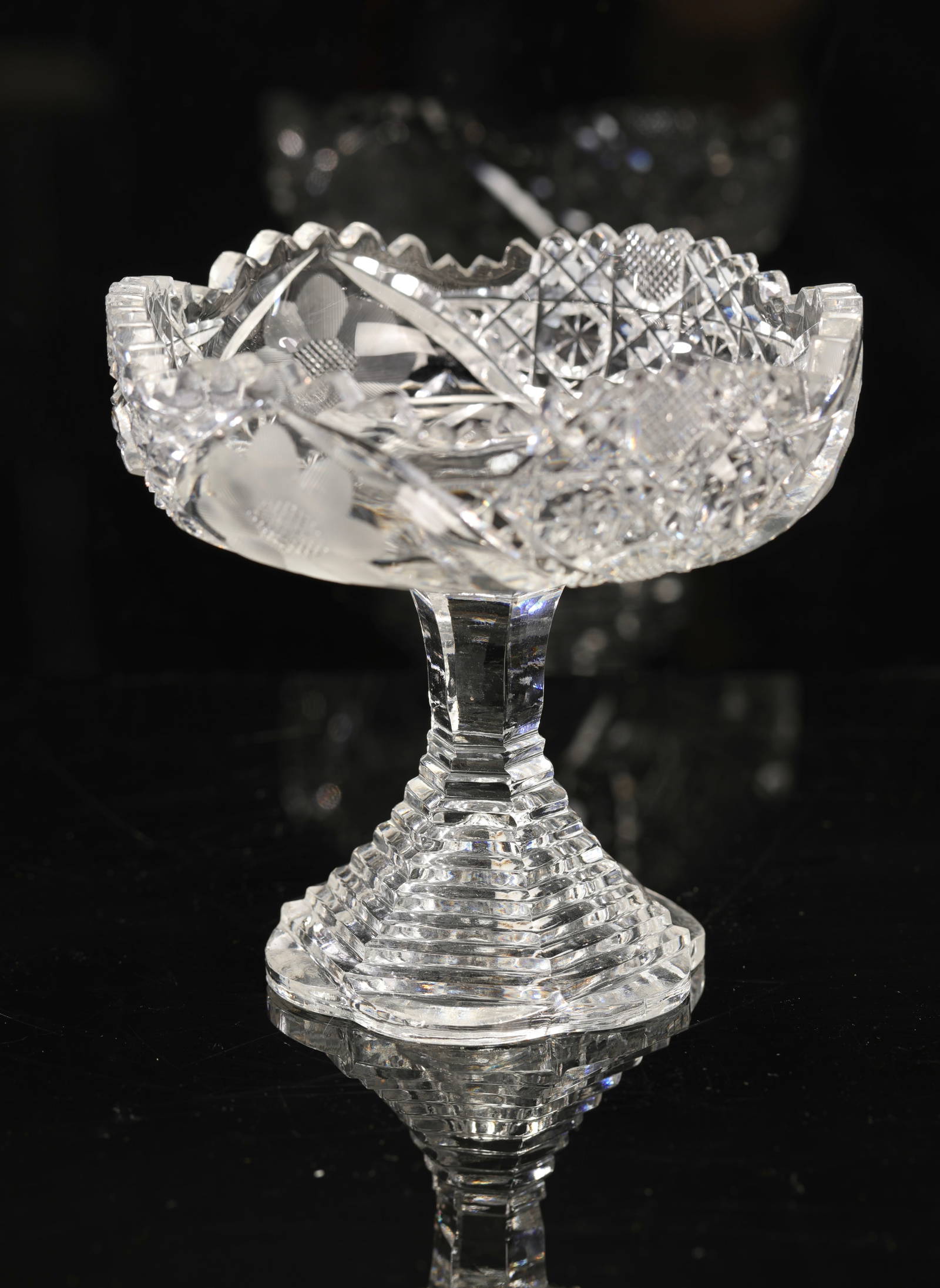 19th C. Cut Crystal Footed Compote Dish American Brilliant Engraved ...
