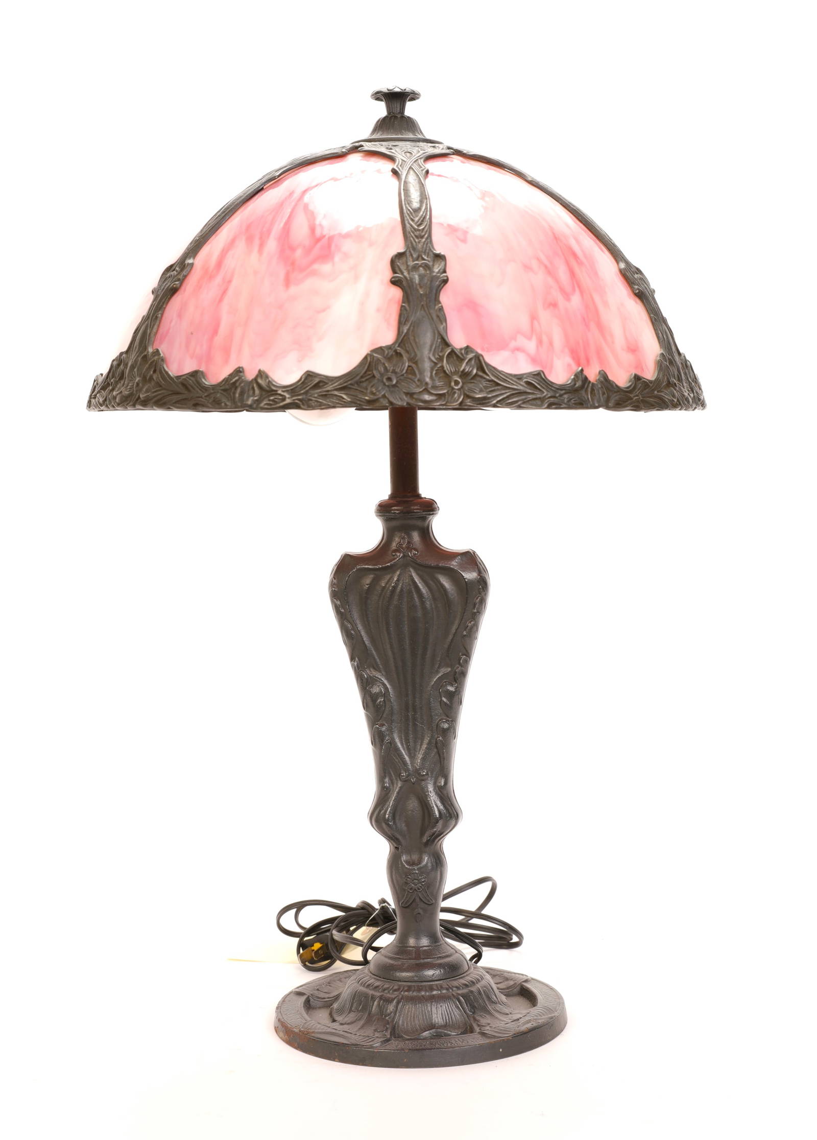 Victorian Style Pink Slag Glass Table Lamp Auction