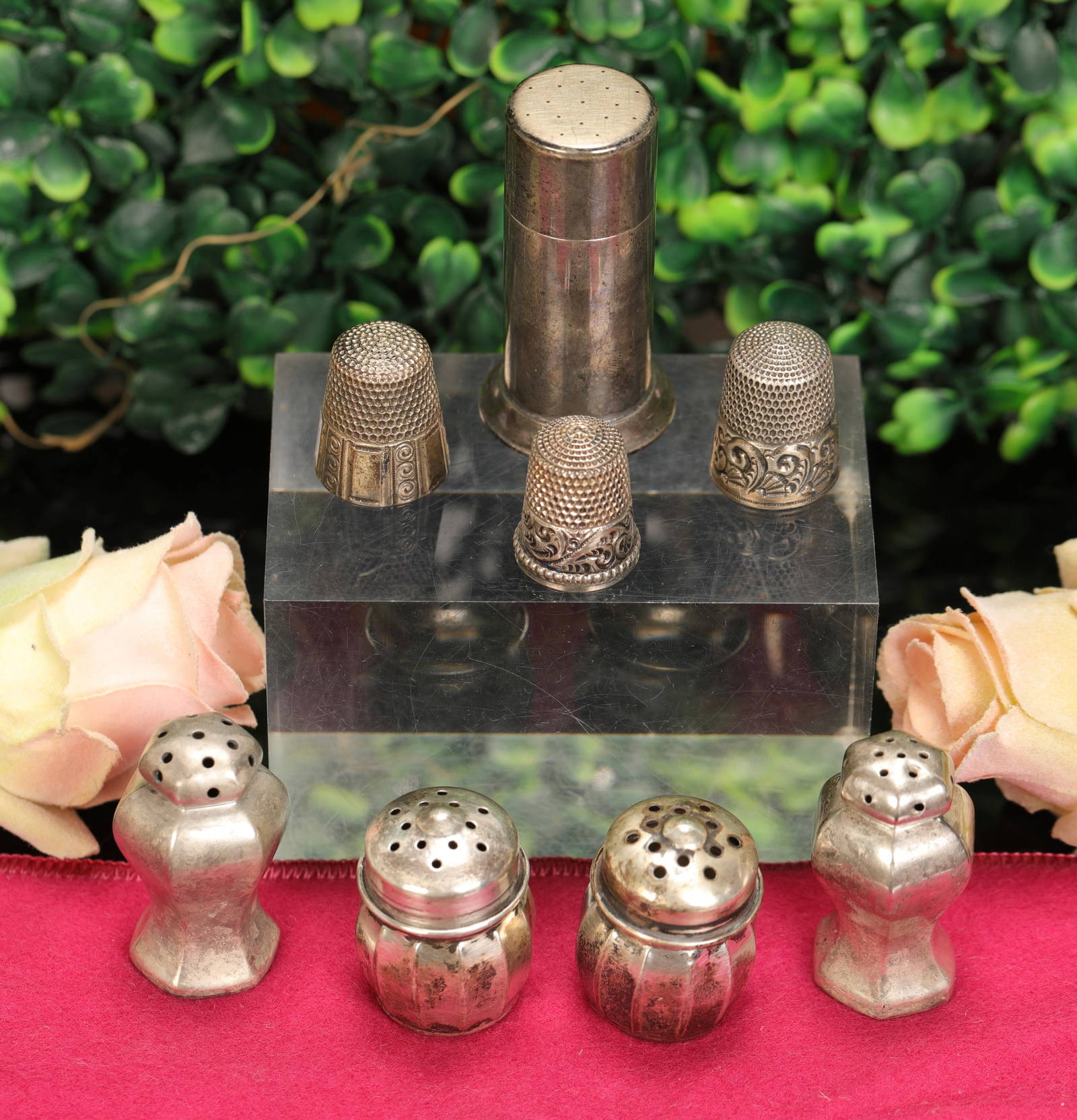 Sterling Silver Lot Tiffany Snuff Bottle, 3 Thimbles, Salt & Peppers ...