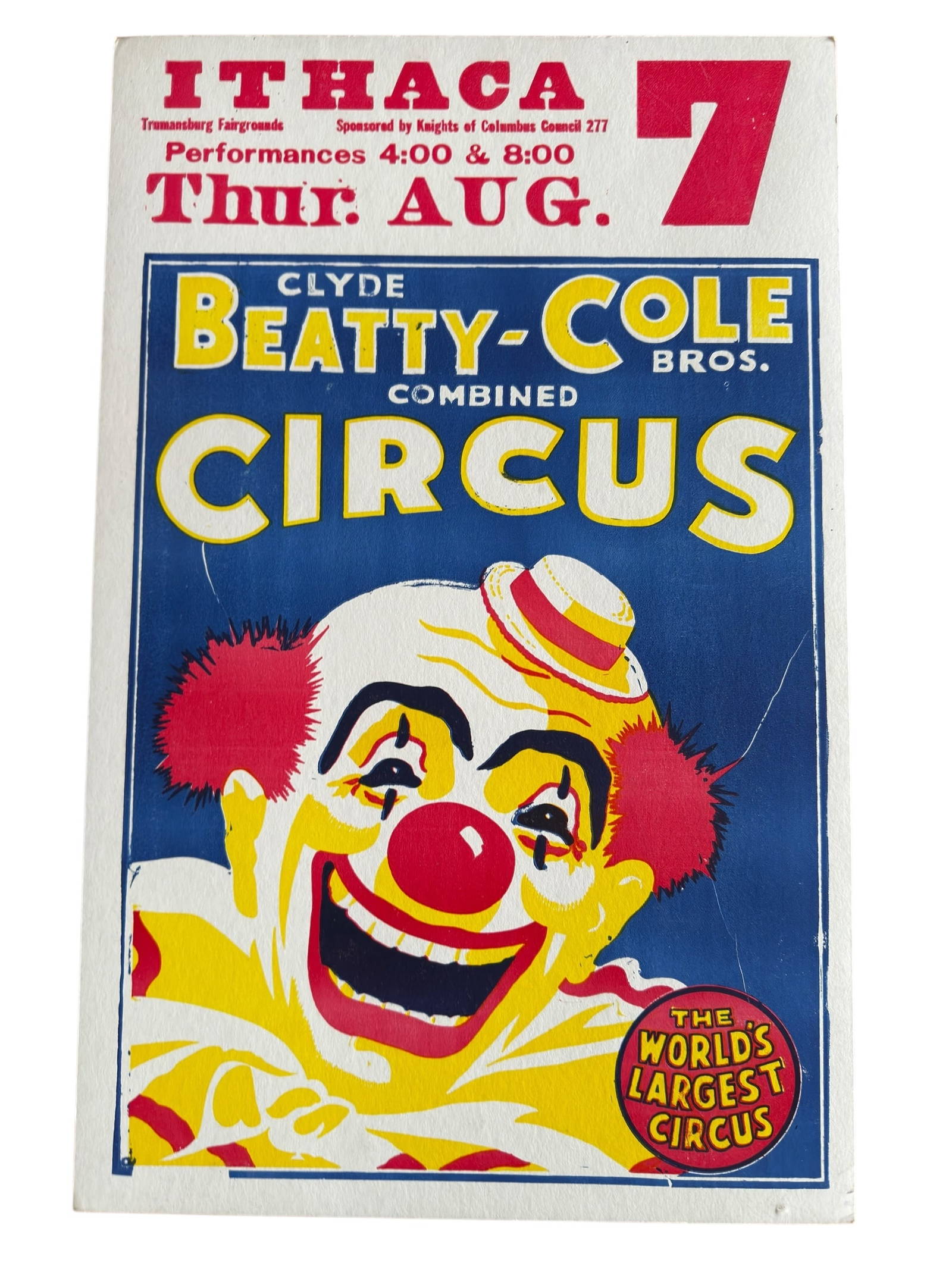 Vintage Clyde Beatty-cole Brothers Circus Screen Printed Poster, Ithaca ...