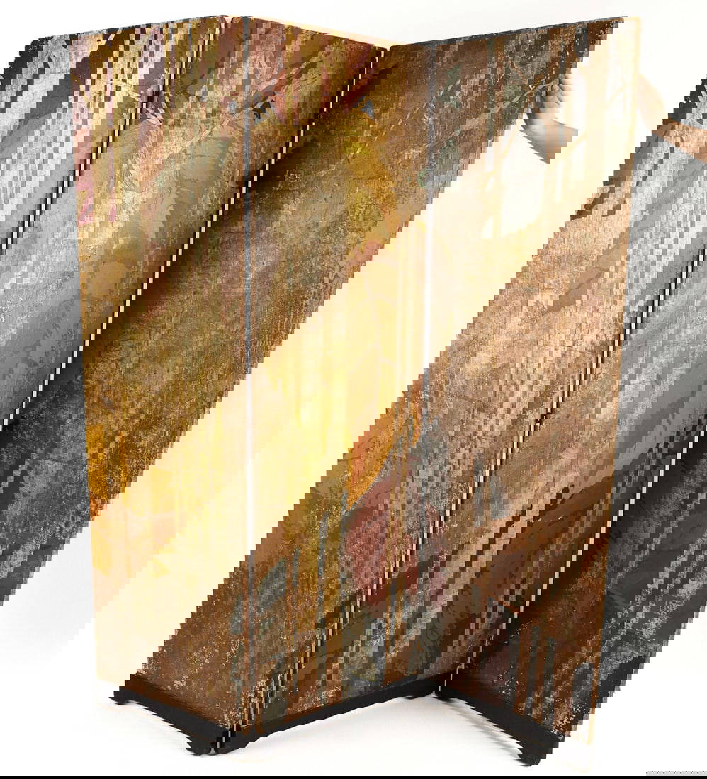 Art Deco 3-panel Painted Wood Room Screen Auction