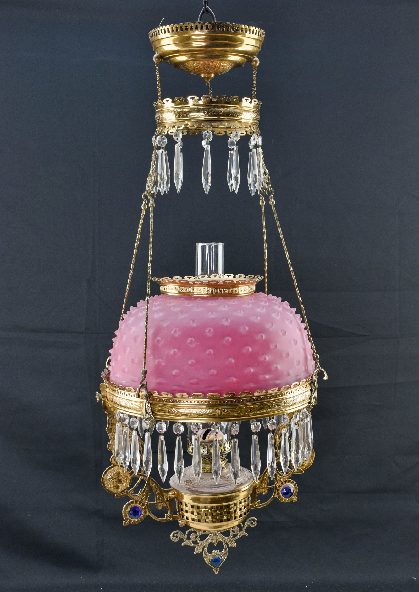Antique Victorian Parlor Lamp, Pink Hobnail Shade Auction