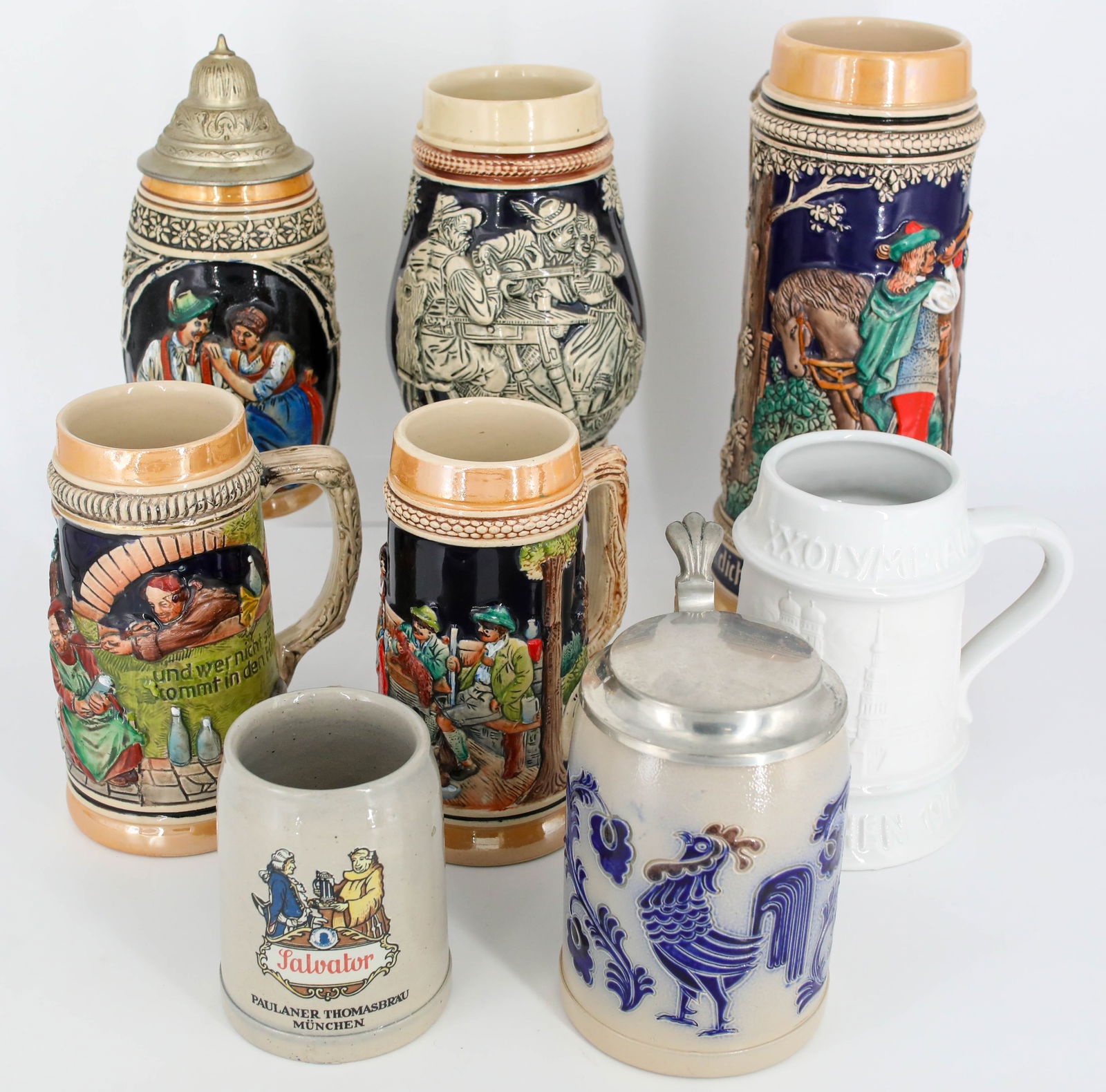 Eight Vintage Beer Steins From West Germany, Germany, U.s. Auction