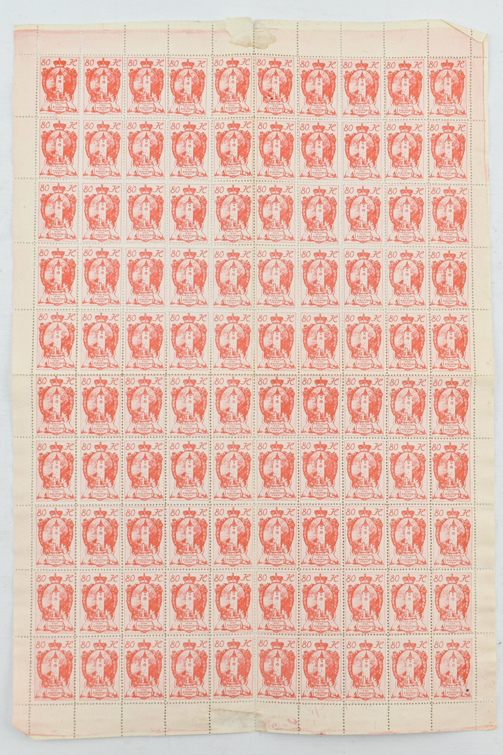 1920 Liechtenstein 80 Heller Stamp Sheet