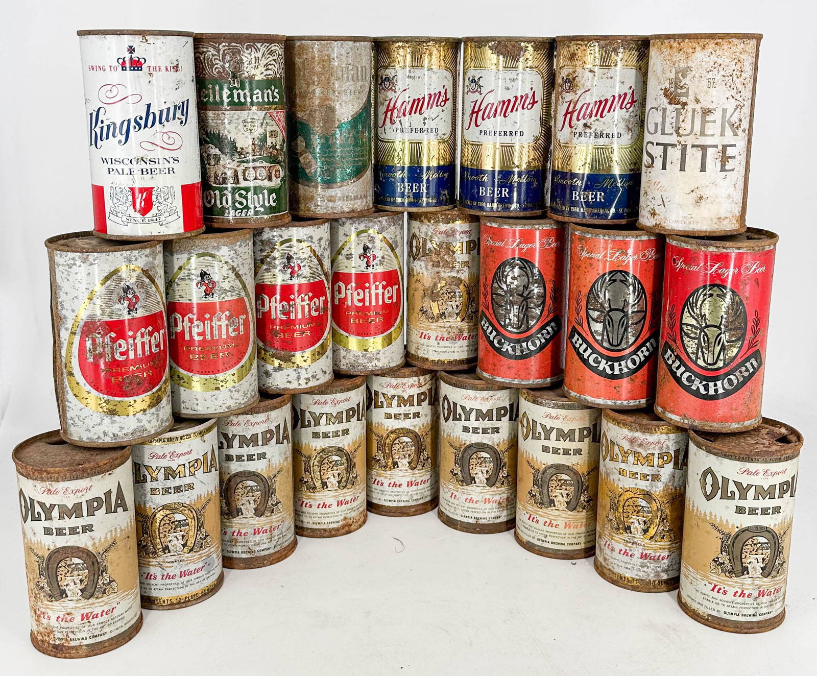Assortment Of 24 Vintage Beer Cans From Brands Including Olympia ...