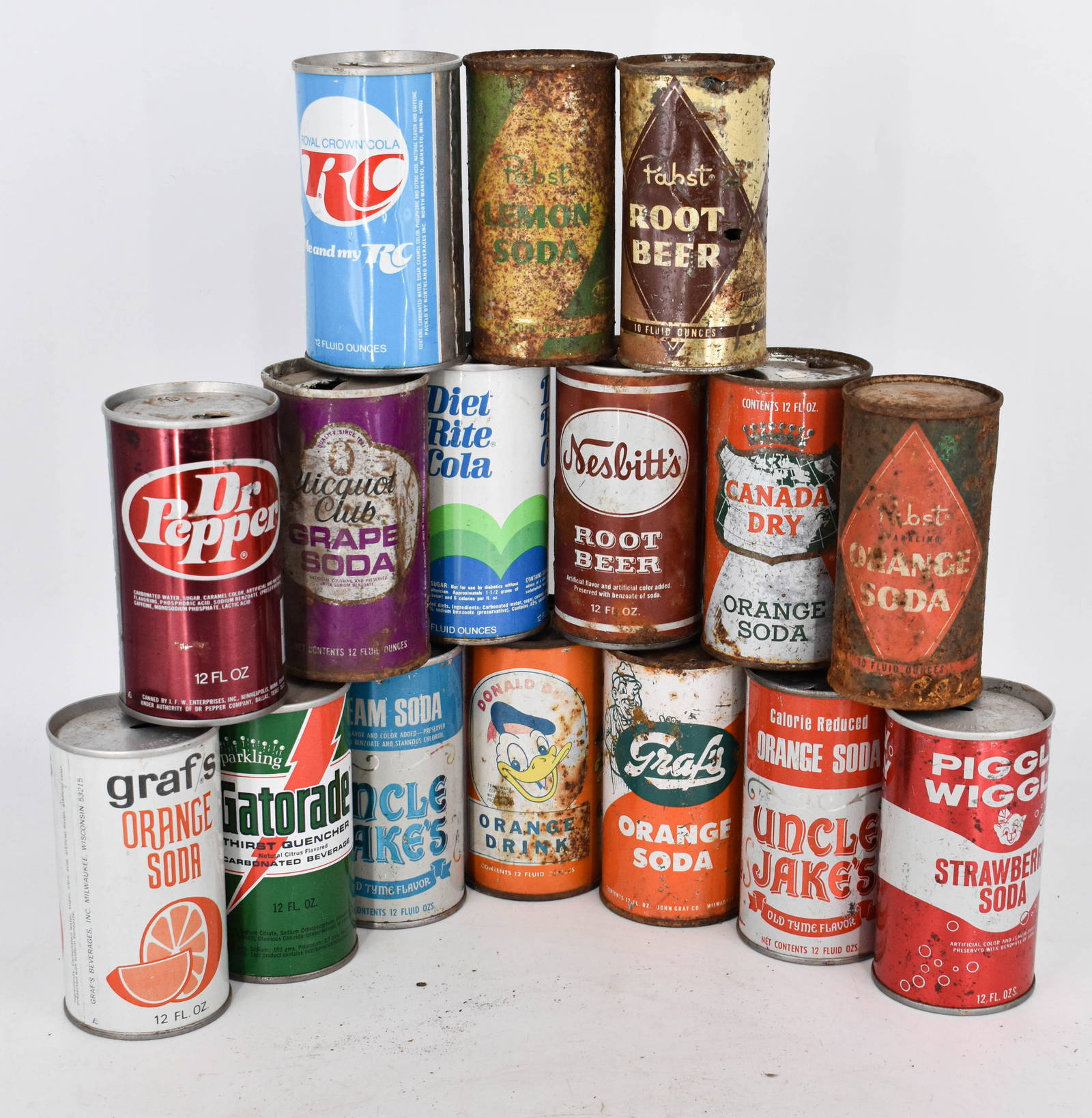 Assortment Of 16 Vintage Soda Cans From Brands Including Pabst, Uncle ...