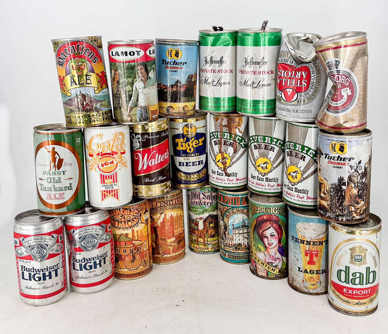 Assortment Of 24 Vintage Beer Cans From Brands Including Budweiser ...