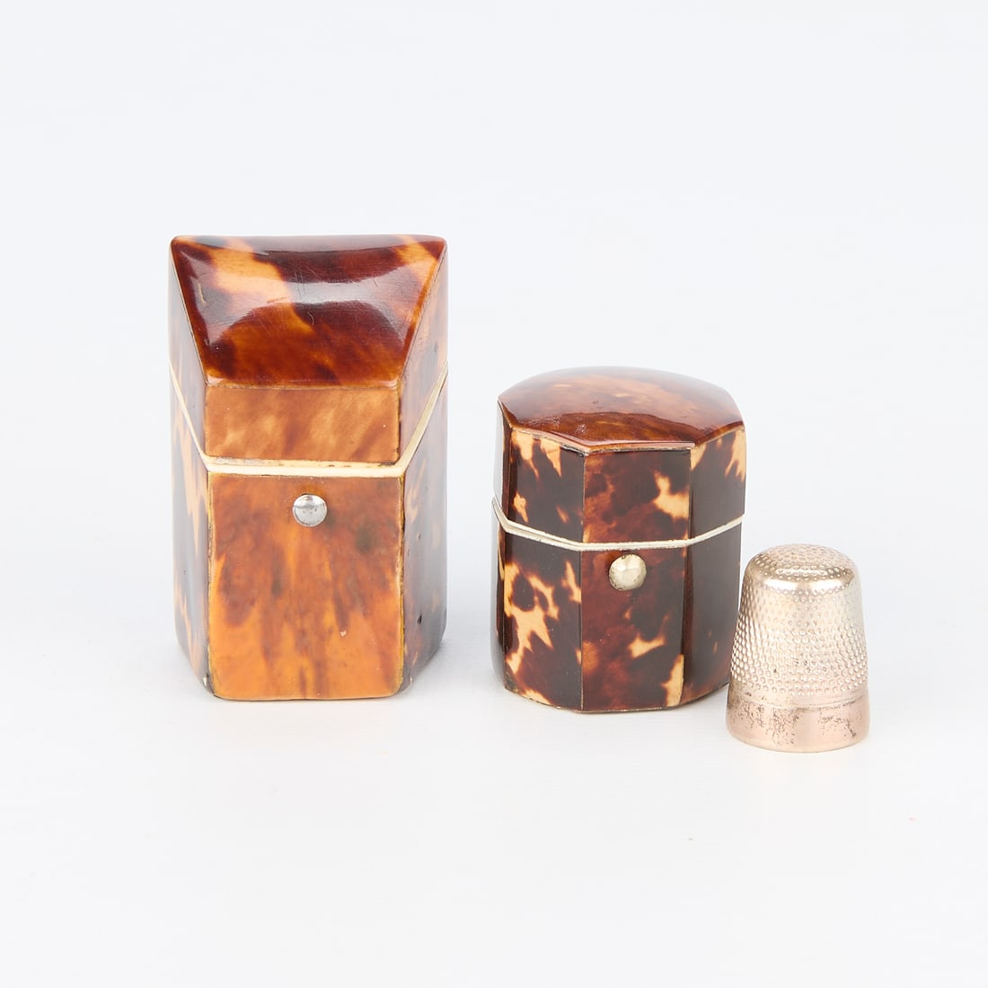 2 Vintage Tortoise Shell Boxes, 1 With Silver Thimble Auction