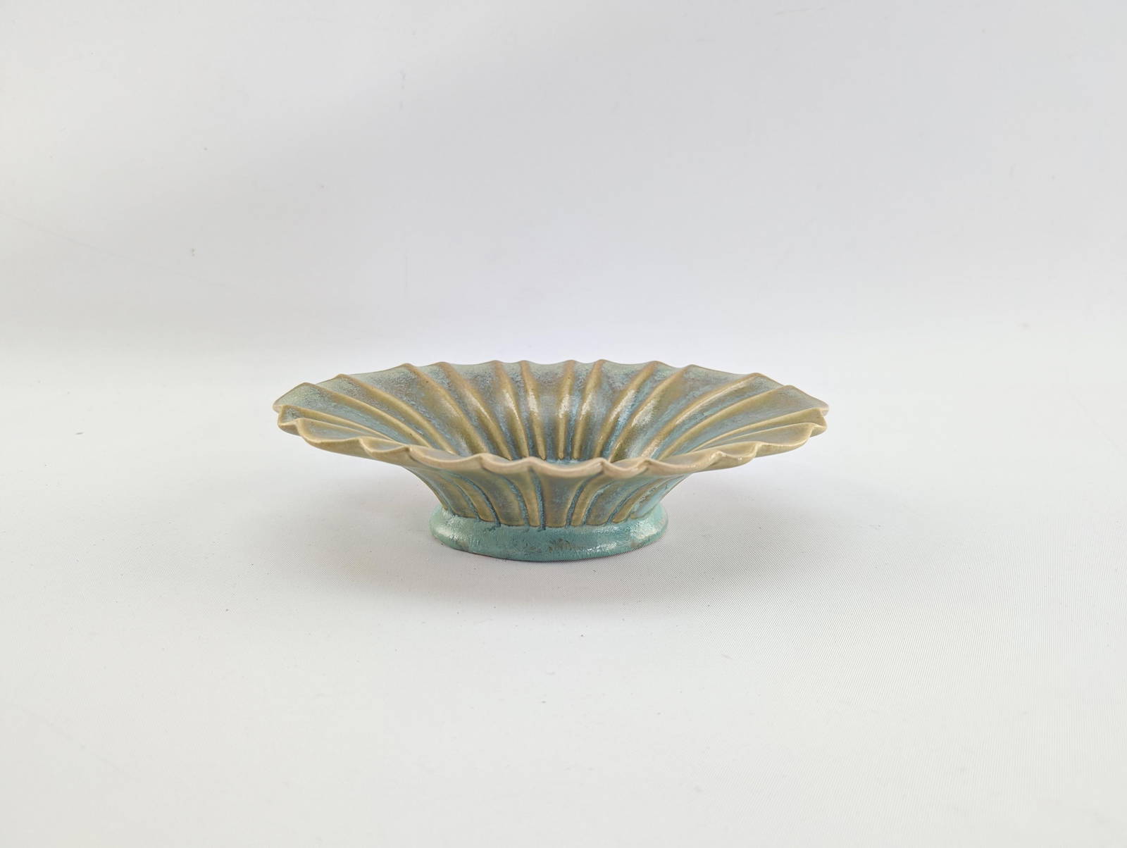 Vintage Fulper Pottery Crystalline Green Fluted Bowl Auction
