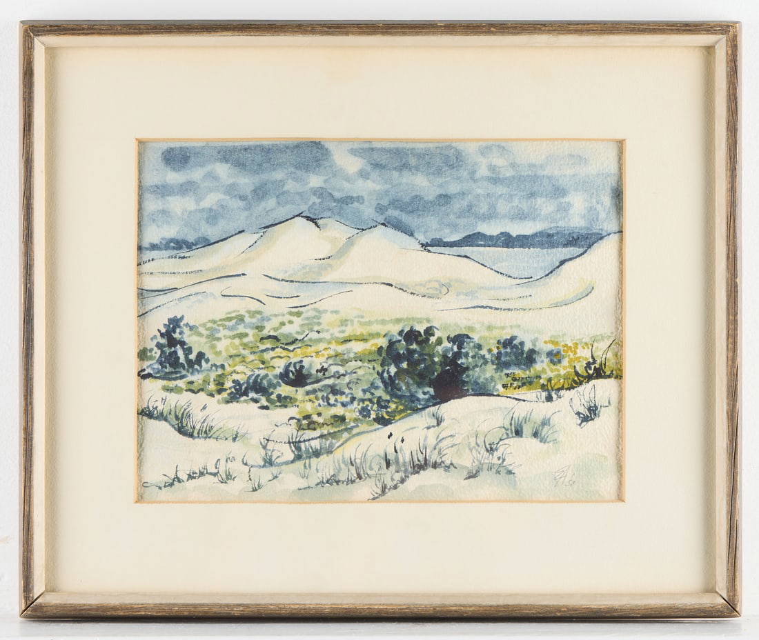 Edna Andrade Watercolor "landscape W/ Dunes" 1958 Auction