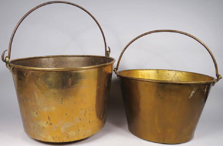 Two Early Copper Candy Kettles