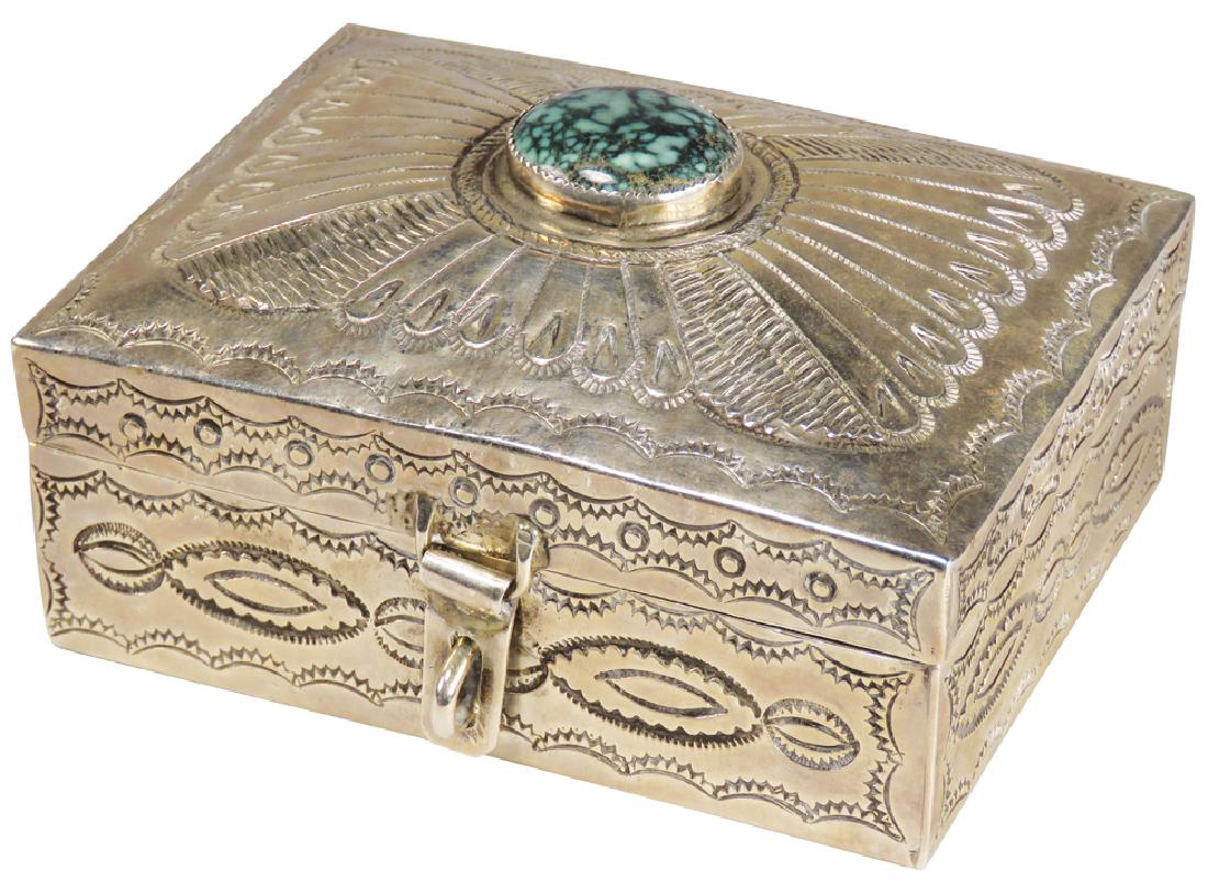 Native American Silver & Turquoise Trinket Box