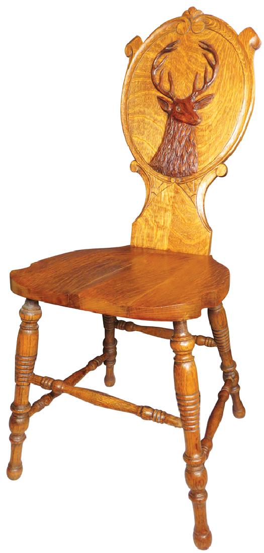 Quarter sawn Oak Chair with Hand Carved Elk Back