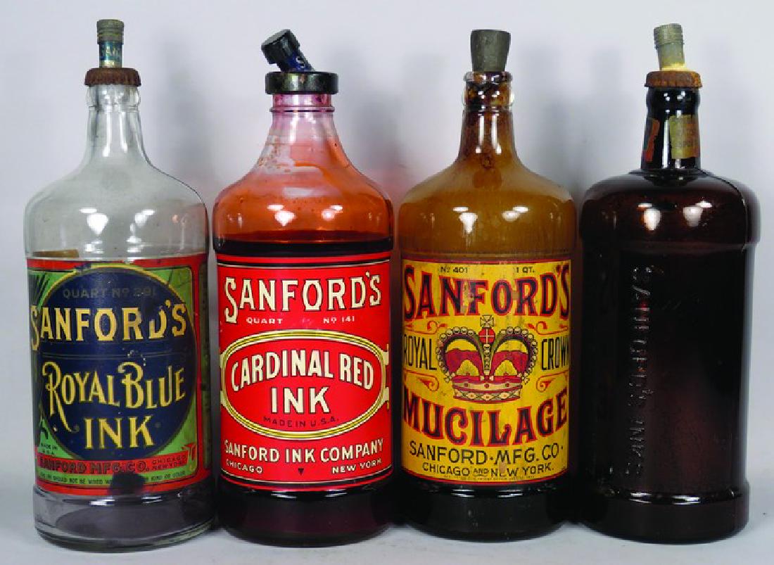 Collection of 4 Sanford's Inks Glass Ink Bottles