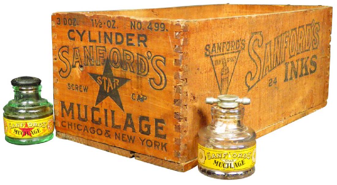 Sanford's Star Mucilage Wood Crate and Jars