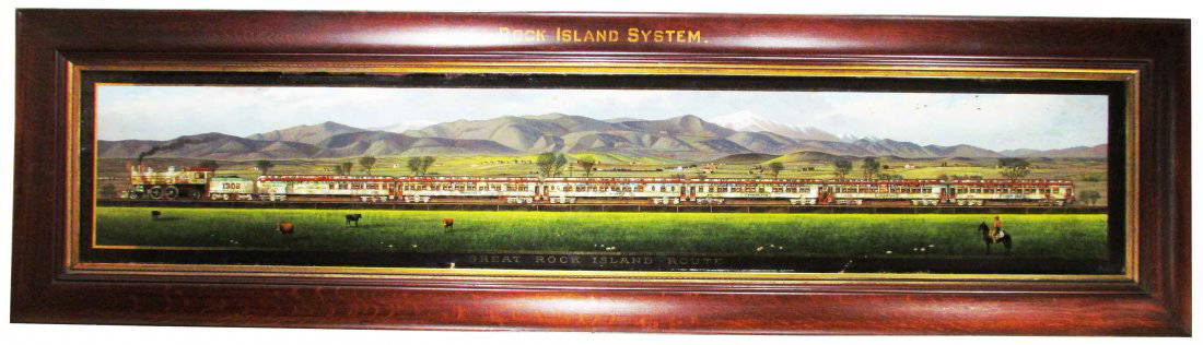 Rock Island Railroad Reverse Glass Train Sign