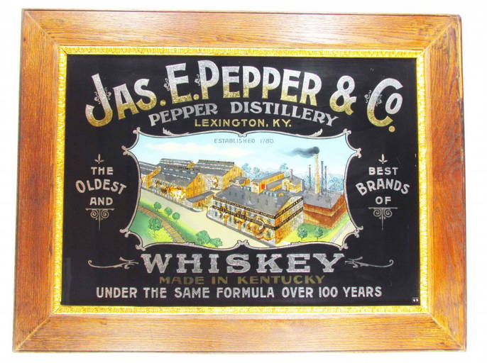 Jas. Pepper & Co. Whiskey Reverse Glass Sign
