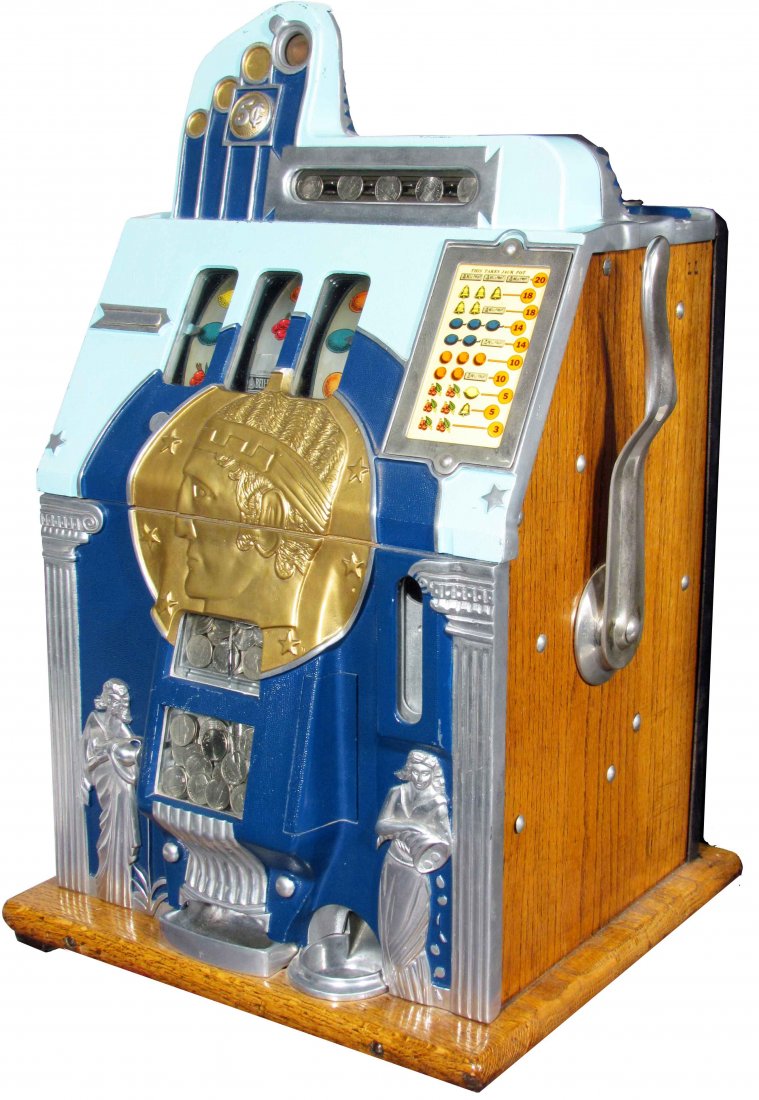 Mills 5 Cent Roman Head Front Slot Machine