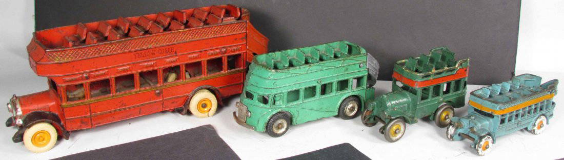 Four Cast Iron Double Decker Toy Buses