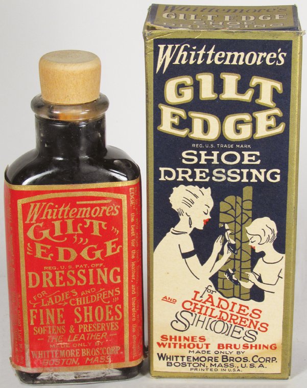 Gilt Edge Shoe Dressing Box and Embossed Bottle