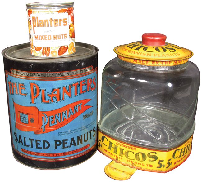 Two Planters Peanut Tins & Chico Store Display