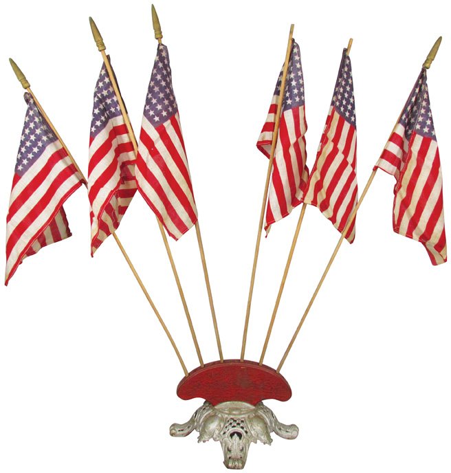 Antique Cast Aluminum and Wood Flag Holder