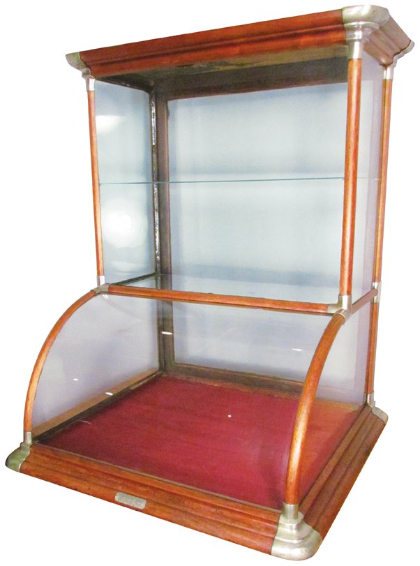 Walnut Nickel Corned Curved Glass Showcase