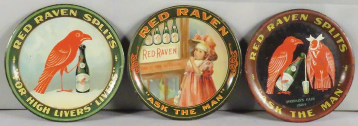 Collection Of 3 Red Raven Splits Tin Tip Trays