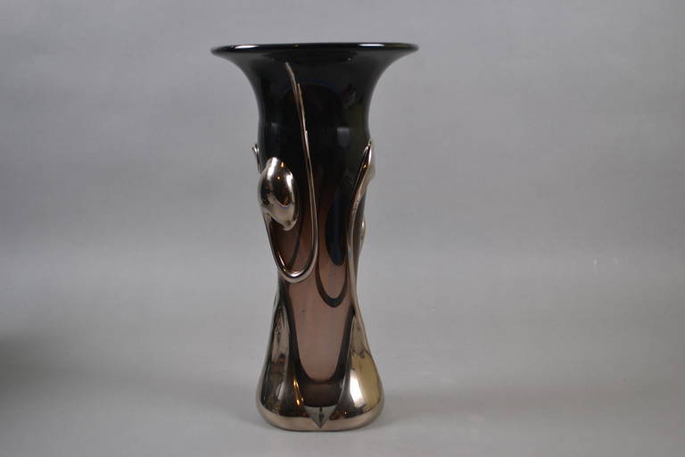 Wayne D Filan (american, B.1946) Art Glass Vase With Silver Accents ...